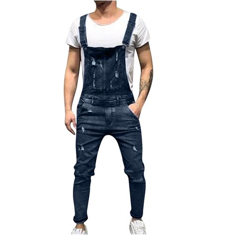 Juranmo Mens Casual Washed Denim Bib Overalls Relaxed Fit Jumpsuit