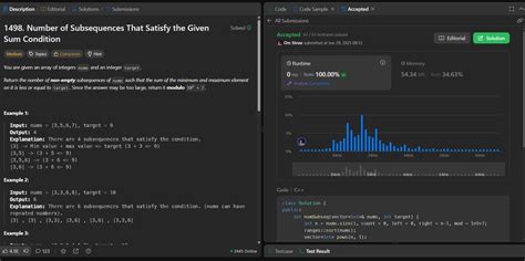 🎇number Of Subsequences That Satisfy The Given Sum Condition Leetcode 1498 C Javascript