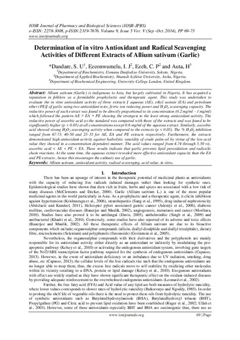 Pdf Determination Of In Vitro Antioxidant And Radical Scavenging