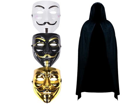 Adult Vendetta Hacker Guy Fawkes Anonymous Mask And Hooded Cape In White