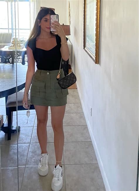 Summer Outfit Cargo Skirt Green Skirt Black Top Cute Outfit