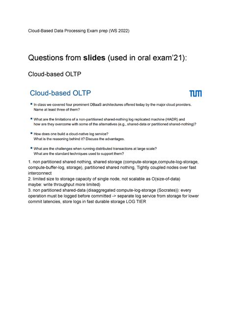 Cloud Based Data Processing Exam Prep Non Partitioned Shared Nothing