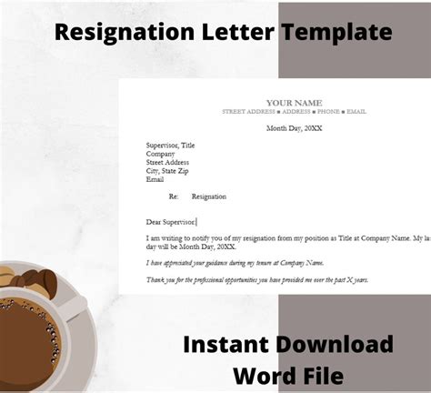 Resignation Letter Template Editable Word File Etsy