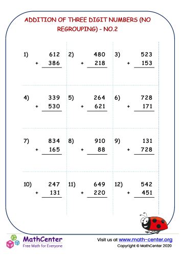 Addition Of Three Digit Numbers No Regrouping No 2 Worksheets Library