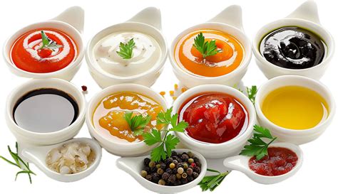 Assorted Sauces And Dips In White Bowls 46007027 Png