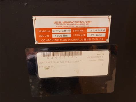 Vestil Manufacturing Corp Epfc Cb 15 Eastside Glass Online Auction James G Murphy Co