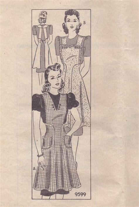 1940s Apron Pattern Marian Martin 9599 Vintage Sewing Pattern