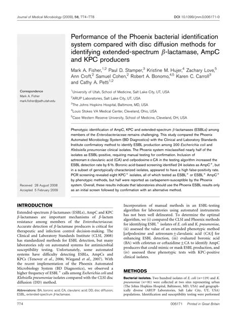 Pdf Performance Of The Phoenix Bacterial Identification System Compared With Disc Diffusion