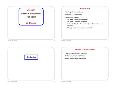 Subtyping Software Foundations Lecture Slides Cis 500 Docsity