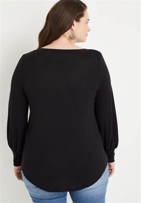 Maurices Plus Size Womens Cozy Black Blouson Sleeve Top Size 3X