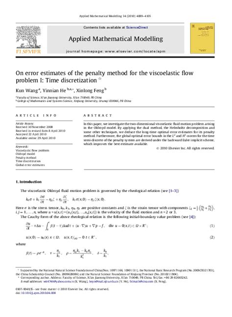 Pdf On Error Estimates Of The Penalty Method For The Viscoelastic
