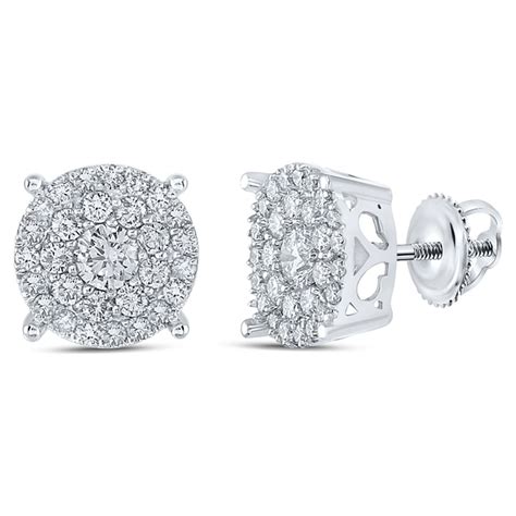 10kt White Gold Womens Round Diamond Fashion Cluster Earrings 100 Cttw