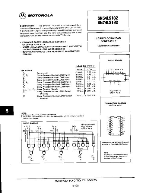 74ls182 Datasheet14 Pages Motorola Carry Lookahead Generator Low