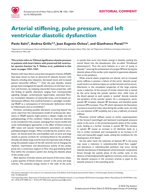 Pdf Arterial Stiffening Pulse Pressure And Left Ventricular Diastolic Dysfunction
