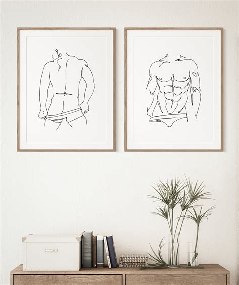 Set Of 2 Male Line Art Printable Wall Art Male Body Art Print Set