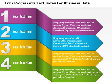 1214 Four Progressive Text Boxes For Business Data PowerPoint Presentation PowerPoint Design