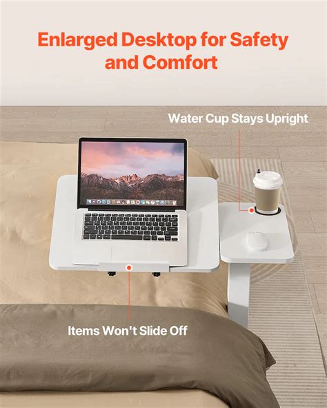 Vevor Overbed Table Mobile Bed Side Table With Flip Desktop And 4