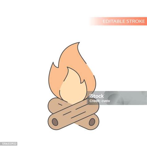 Api Unggun Berwarnawarni Atau Ikon Vektor Garis Api Unggun Ilustrasi