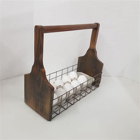 Wooden Egg Basket Garden Harvest Basket Kitchen Tote Tabla Wire