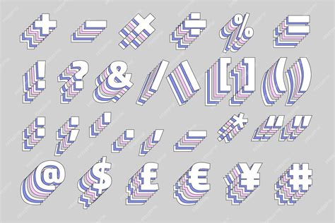 3d 파스텔 기호 설정 벡터 복고풍 타이포그래피 무료 벡터