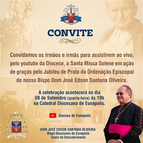 Diocese de Eunápolis transmitirá pelo Youtube missa do Jubileu de Prata