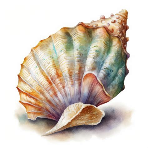 Premium Photo Watercolor Seashell Isolated Ocean Sea Shell Drawing