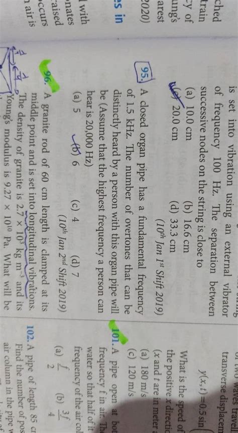 Is Set Into Vibration Using An External Vibrator Of Frequency Hz The