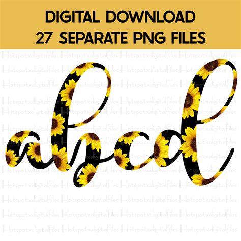 Sunflower Alphabet Bundle Png Sunflower Letters Sublimation Etsy