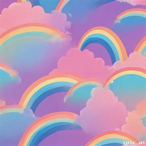 Colorful Rainbows Arching Over A Dreamy Pastel Cloudy Sky Background