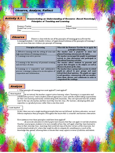 Observe Analyze Reflect Activity 9 1 Pdf Teachers Learning