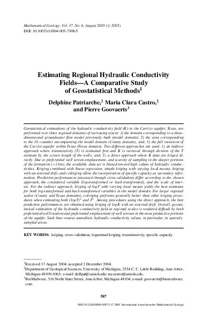 Pdf Geostatistical Estimations Of Regional Hydraulic Conductivity Fields