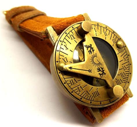 Frontiersman Steampunk Sundial Compass Wrist Watch W Cowhide Suede