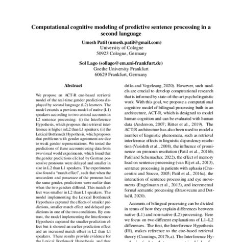 Computational Cognitive Modeling Of Predictive Sentence Processing In A Second Language Acl