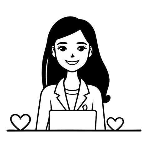 Premium Vector Female Doctor With Laptop And Hearts Vector