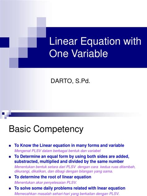 Linear Equality With One Variable Pdf
