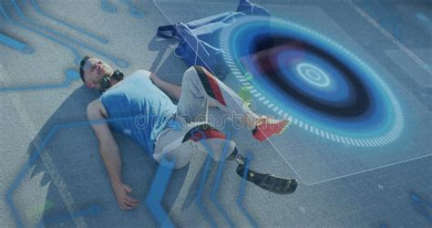 Image Of Data Processing Over Disabled Caucasian Sportsman Stock Image