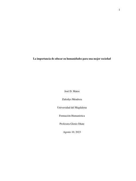 Ensayo José Matos Zuleidys Mendoza Pdf Humanidades Conocimiento