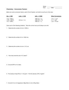 Chemistry Conversion Factors Worksheet With Key