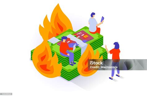 실업과 위기 개념은 3d 아이소메트릭 디자인에서 볼 수 있다 사람들은 경기 침체와 경제 위기에서 돈을 잃고 신용 카드를 깰 수 있습니다 웹 그래픽을 위한 등각측정 장면이