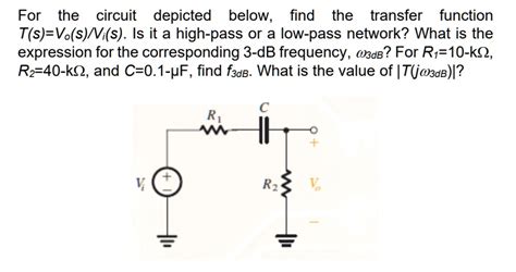 Solved For The Circuit Depicted Below Find The Transfer Function T S