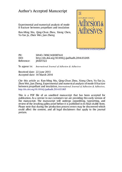 Pdf Experimental And Numerical Analysis Of Mode Ii Fracture Between Propellant And Insulation