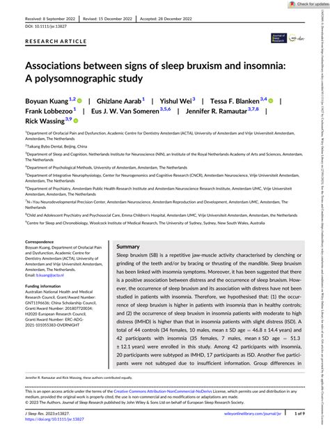 Pdf Associations Between Signs Of Sleep Bruxism And Insomnia A