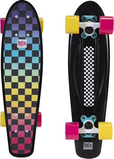 Redo Skateboard Co Skateboard Retro Poly Cruiser Neon Checkers Sports And Outdoors