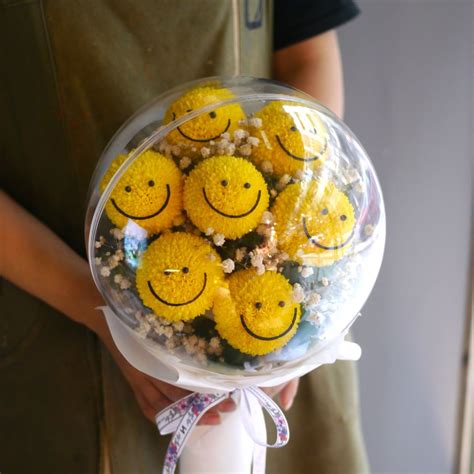 Yellow Pompon Mum Bouquet With A Bubble Cover Hahahaflorist Hong Kong