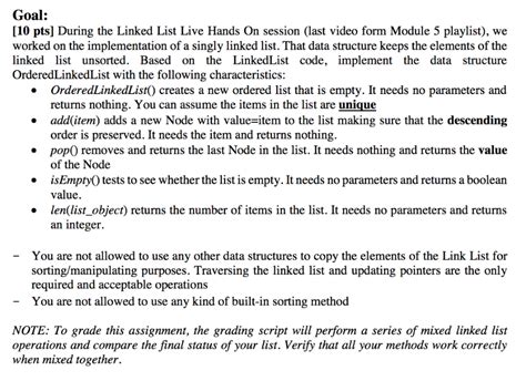 Solved Python Linked Liststarter Code No Print Functions