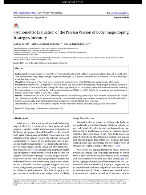 Pdf Psychometric Evaluation Of The Persian Version Of Body Image