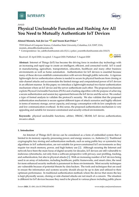 Pdf Physical Unclonable Function And Hashing Are All You Need To Mutually Authenticate Iot Devices