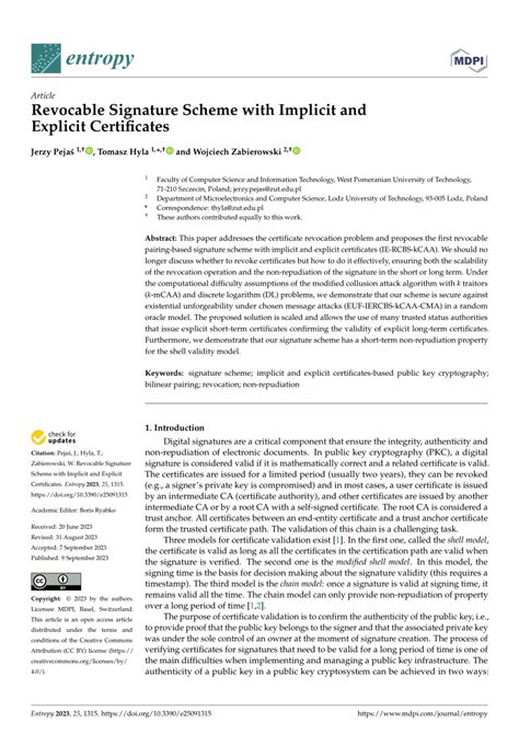 PDF Revocable Signature Scheme With Implicit And Explicit Certificates