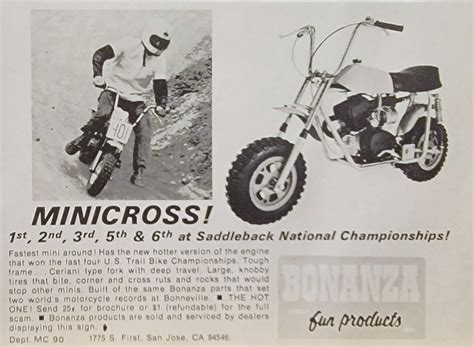 1969 Bonanza Mini Cross Mini Bike Print Ad Winner At Saddleback Park Ebay