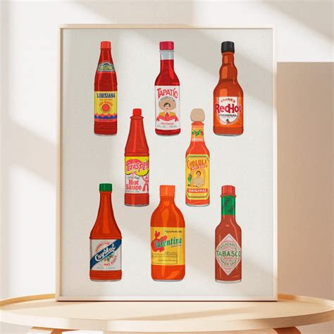 Poster Hot Sauce Illustrated Art Print Southern Hot Sauce Art Print